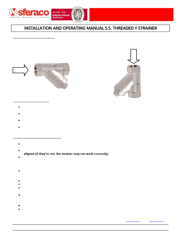 Y Strainer Installation Guidelines | PDF | Valve | Pipe (Fluid Conveyance)