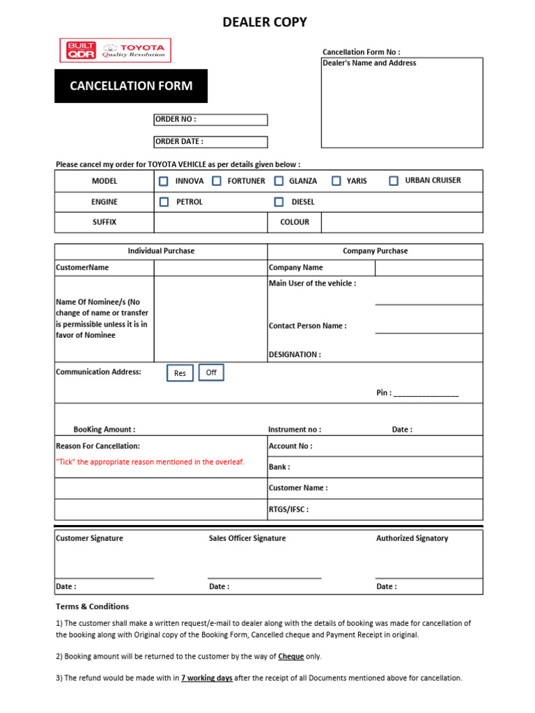 Cancellation Form Front Page | PDF | Receipt | Cheque