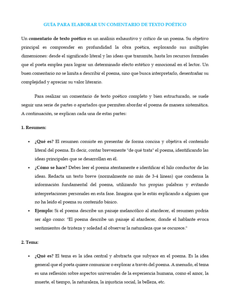 Guía para Comentario de Texto Poético | PDF | Fonética | Poética