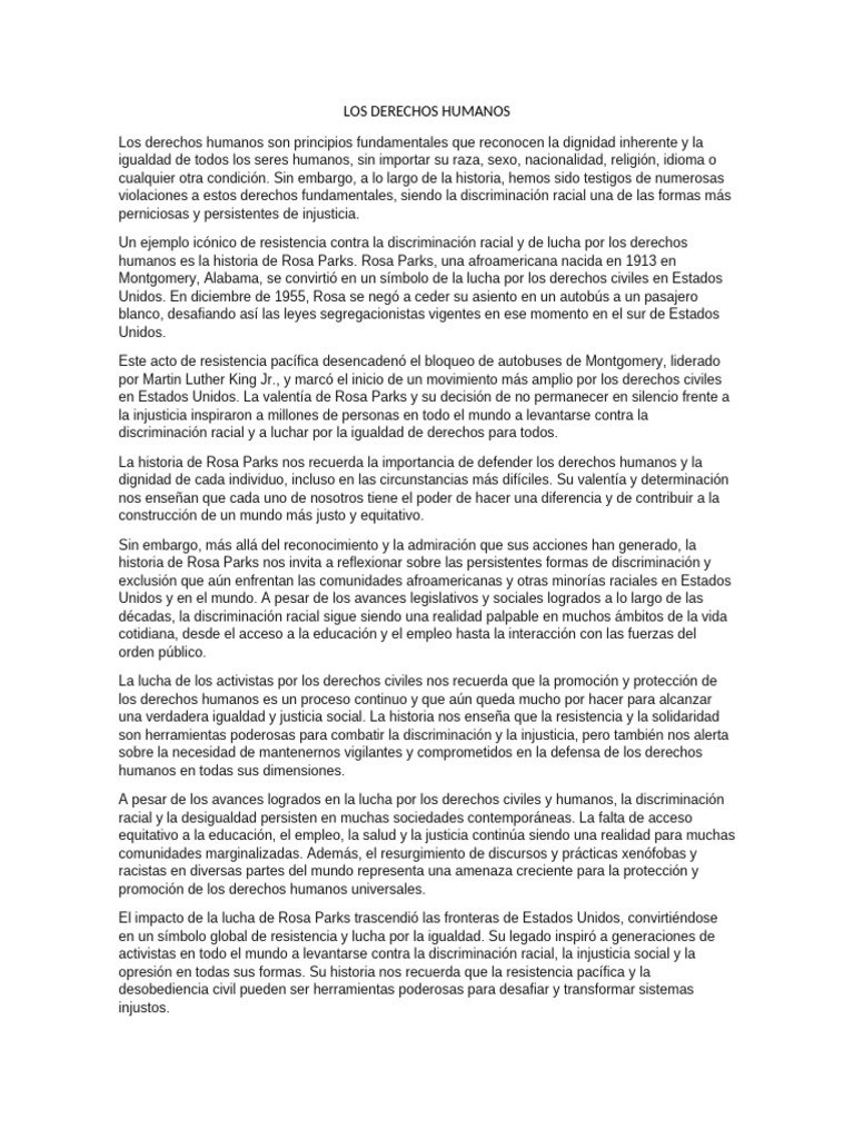 Los Derechos Humanos | PDF | Rosa Parks | Igualdad social