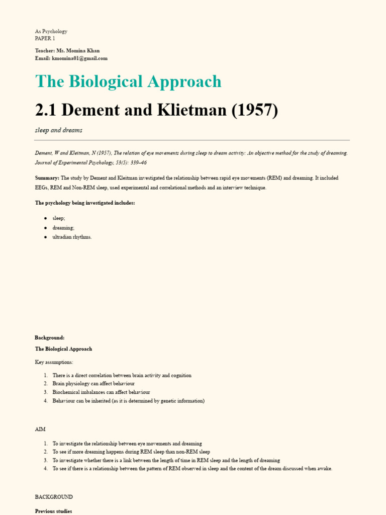 2.1 Dement & Kleitman (Sleep and Dreams) | PDF | Rapid Eye Movement ...