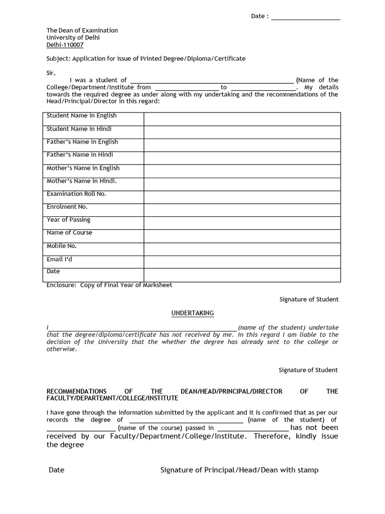 Degree Application Form Template | PDF