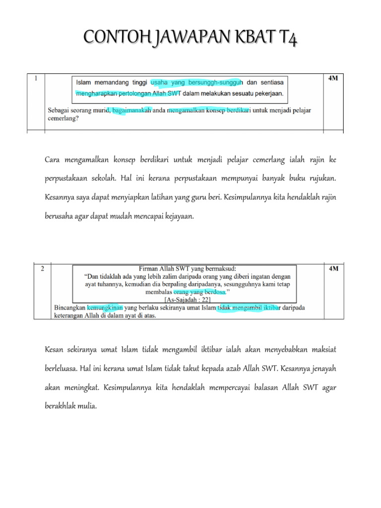 ULANGKAJI JAWAPAN KBAT T4 | PDF