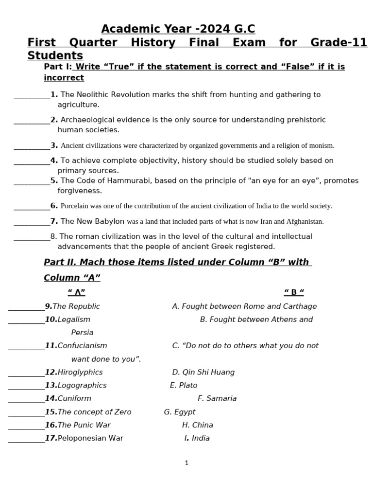 Grade 11 History Final Exam 2024 | PDF | Roman Empire | Ancient History