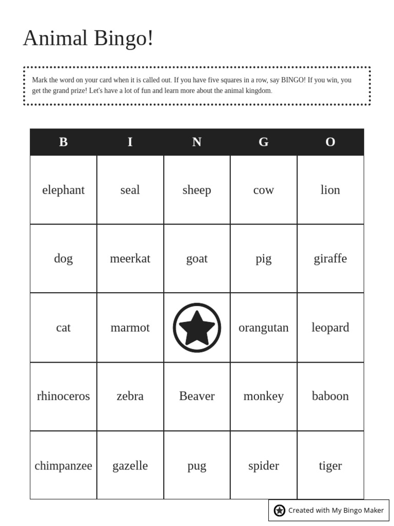 Animal Bingo | PDF | Zoology