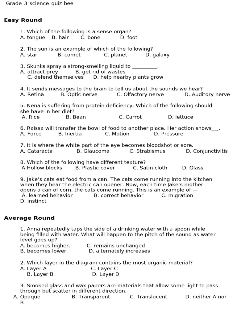 Grade 3 Science Quiz Bee Questions | PDF | Food Web | Ecology