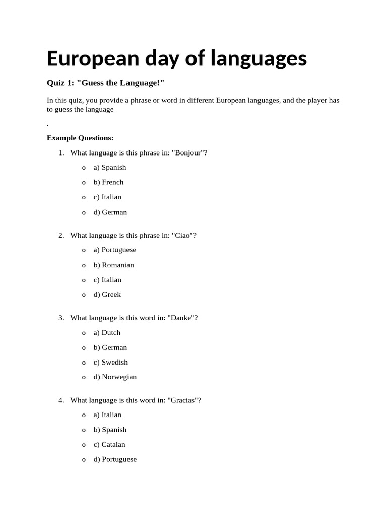 European Language Quizzes and Trivia | PDF | Spanish Language | French ...