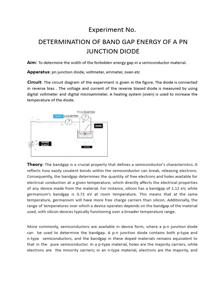 Determination of Band Gap Energy of A PN Junction Diode | PDF | P–N ...