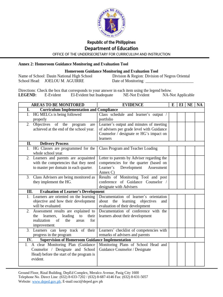 Annex 2HG Monitoring and Evaluation Tool SDO | PDF | Curriculum