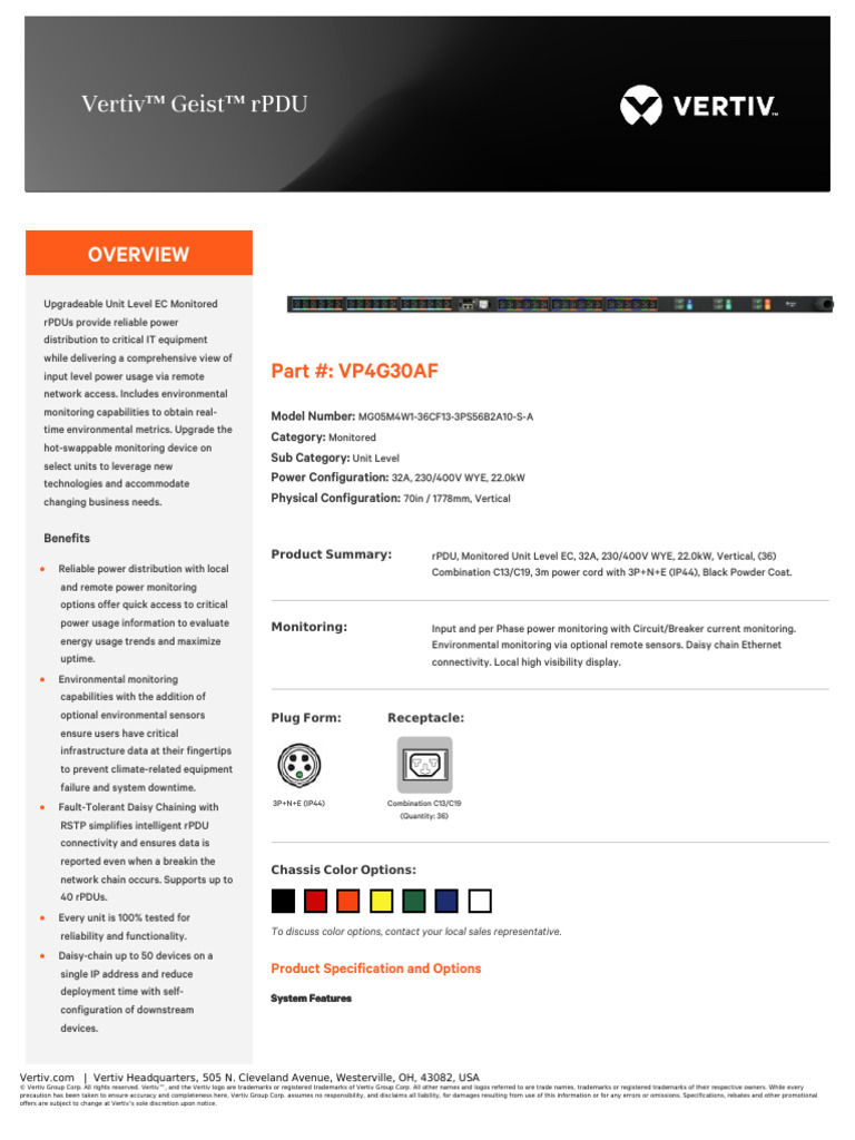 Vertiv Giest VP4G30AF PDU Product Datasheet | PDF | Mains Electricity ...