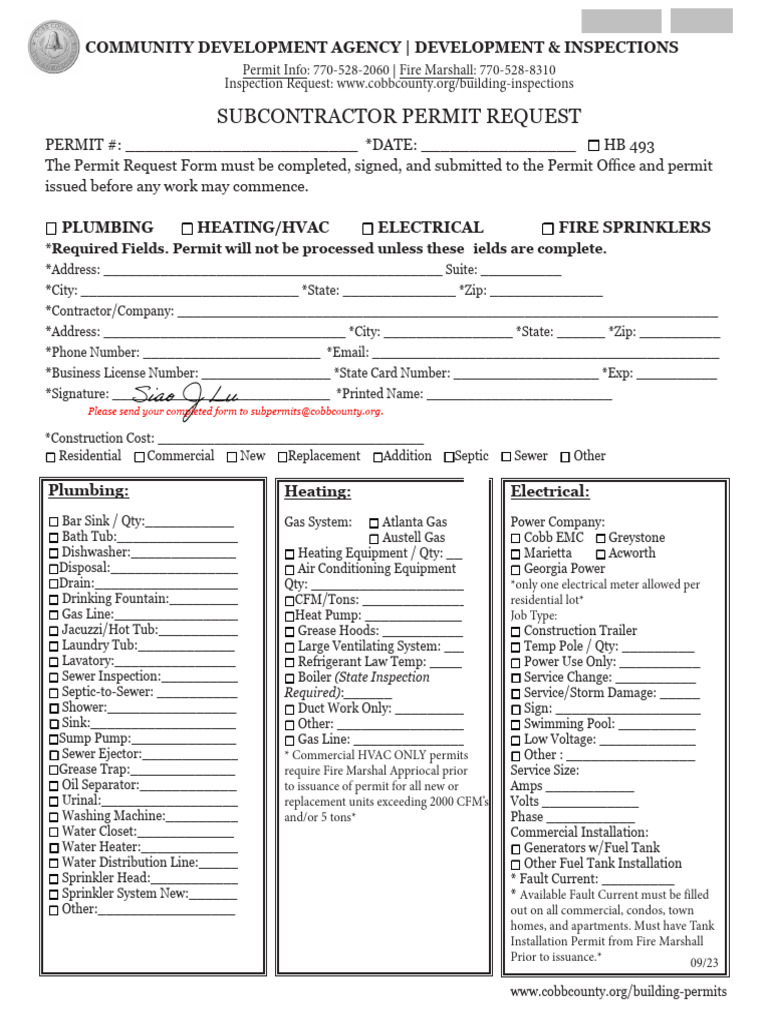 Subcontractor Permit Request2023 | PDF | Home Appliance