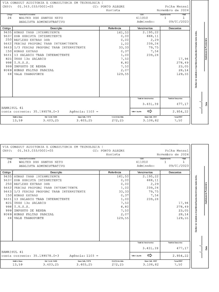Contracheque Walter Dos Santos Neto 112024 | PDF