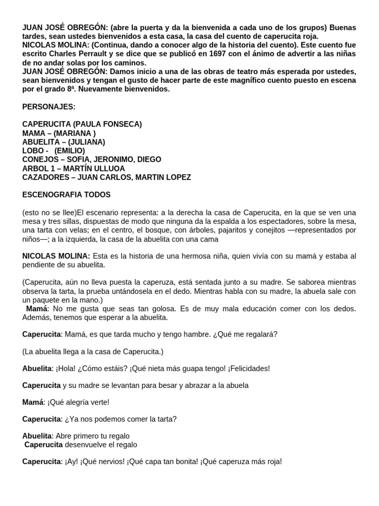 Caperucita Roja Guion Teatral | PDF | Caperucita Roja