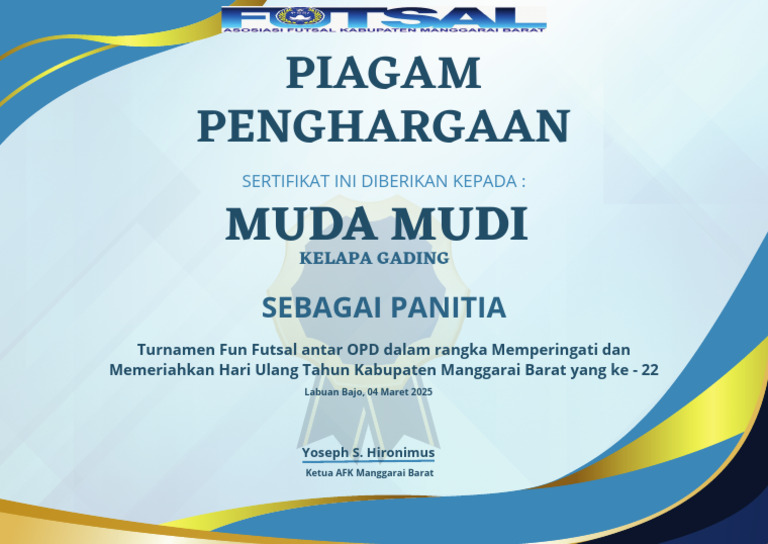 Biru Toska Mewah Piagam Penghargaan Panitia Sertifikat | PDF