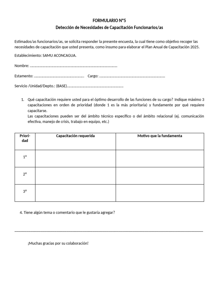 Formulario 5 Encuesta DNC Funcionarios | PDF