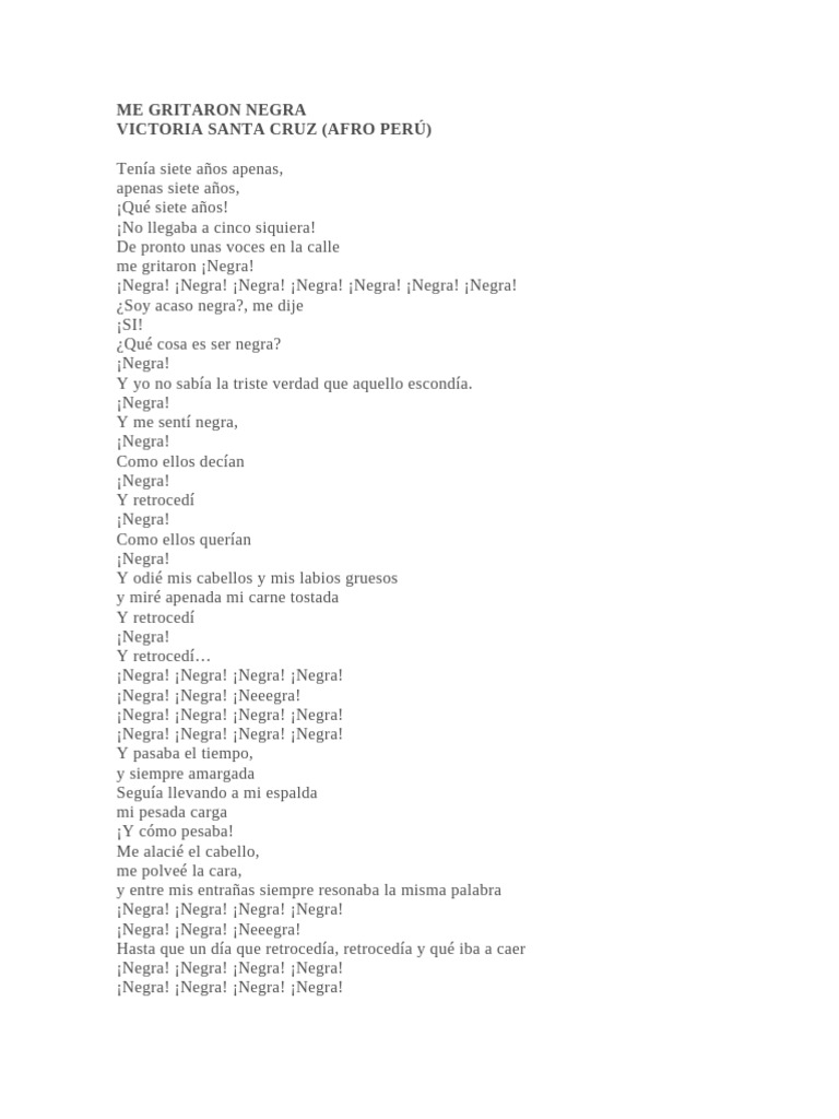 Poema "Me gritaron negra" | PDF