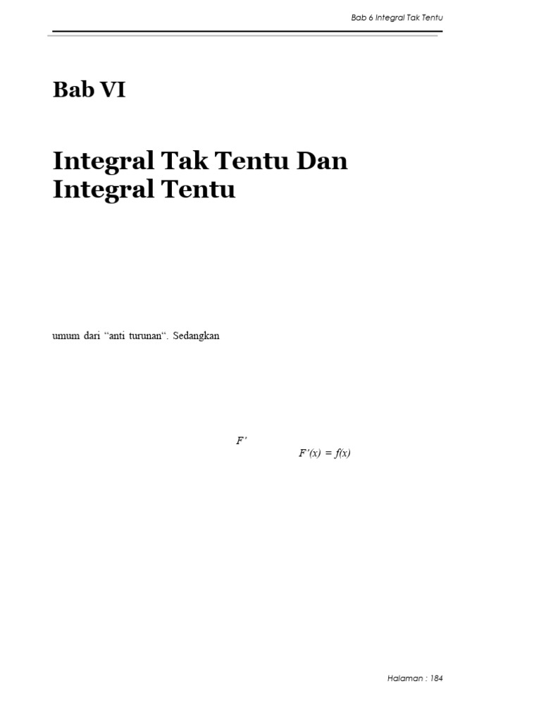 Bab 6 Integral Tak Tentu Integral Tak Te | PDF