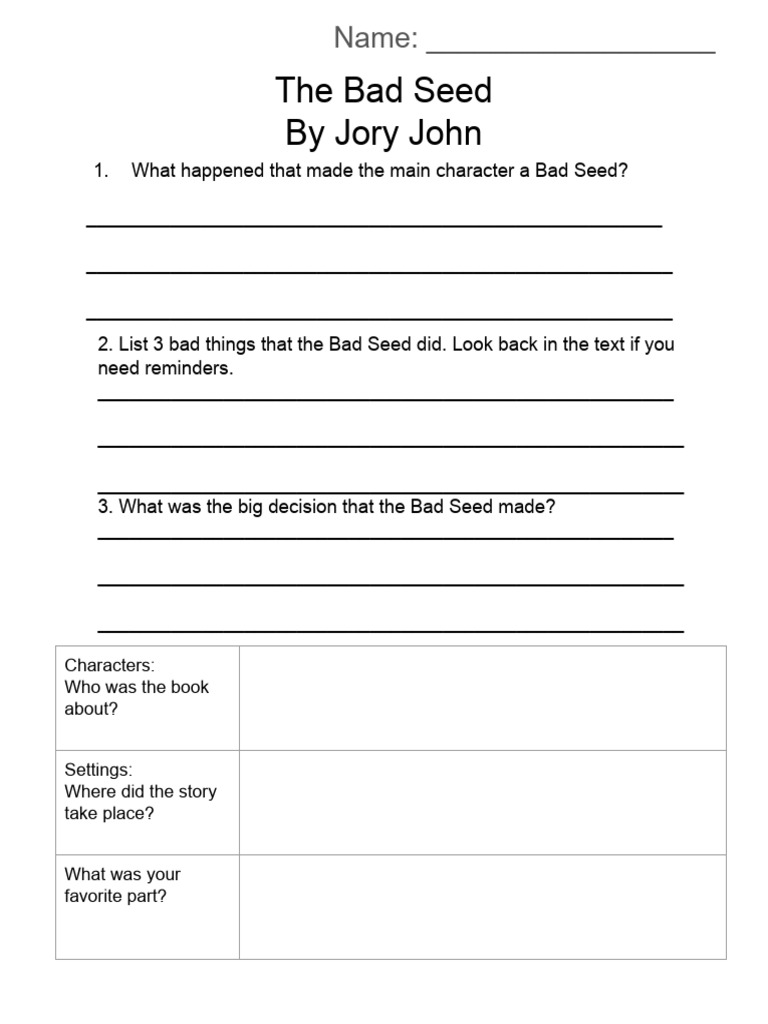 The Bad Seed by Jory John: Name | PDF