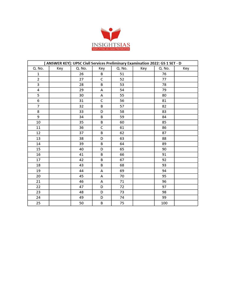 Answer Keys Set D | PDF