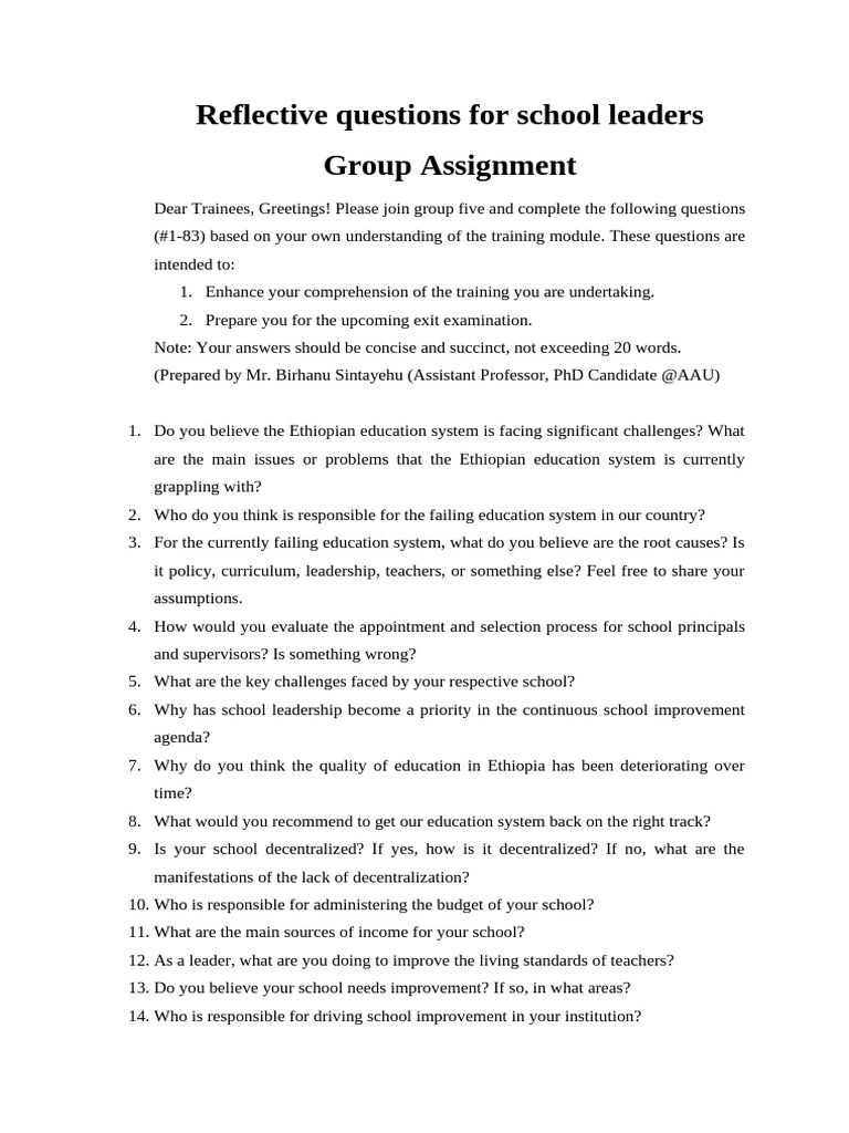 Reflective Questions for School Leaders | PDF | Education Reform | Teachers