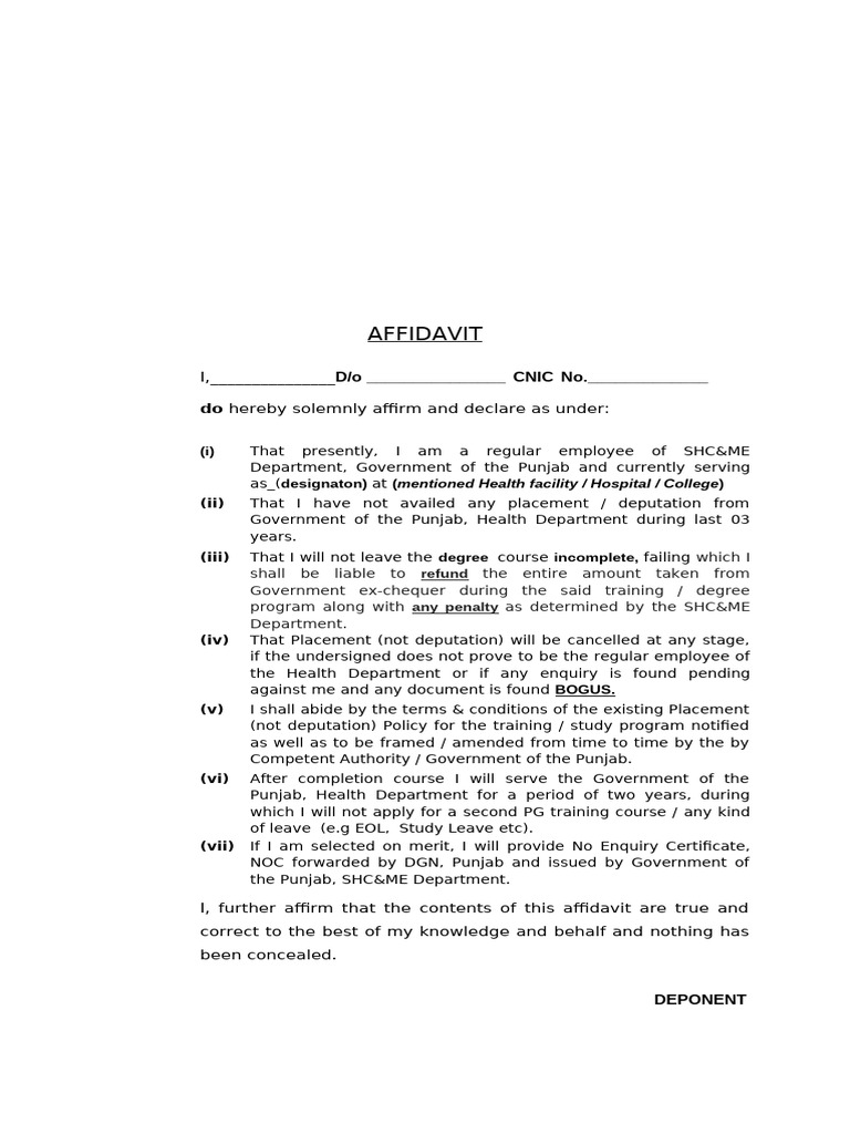 Affidavit For Health Job | PDF