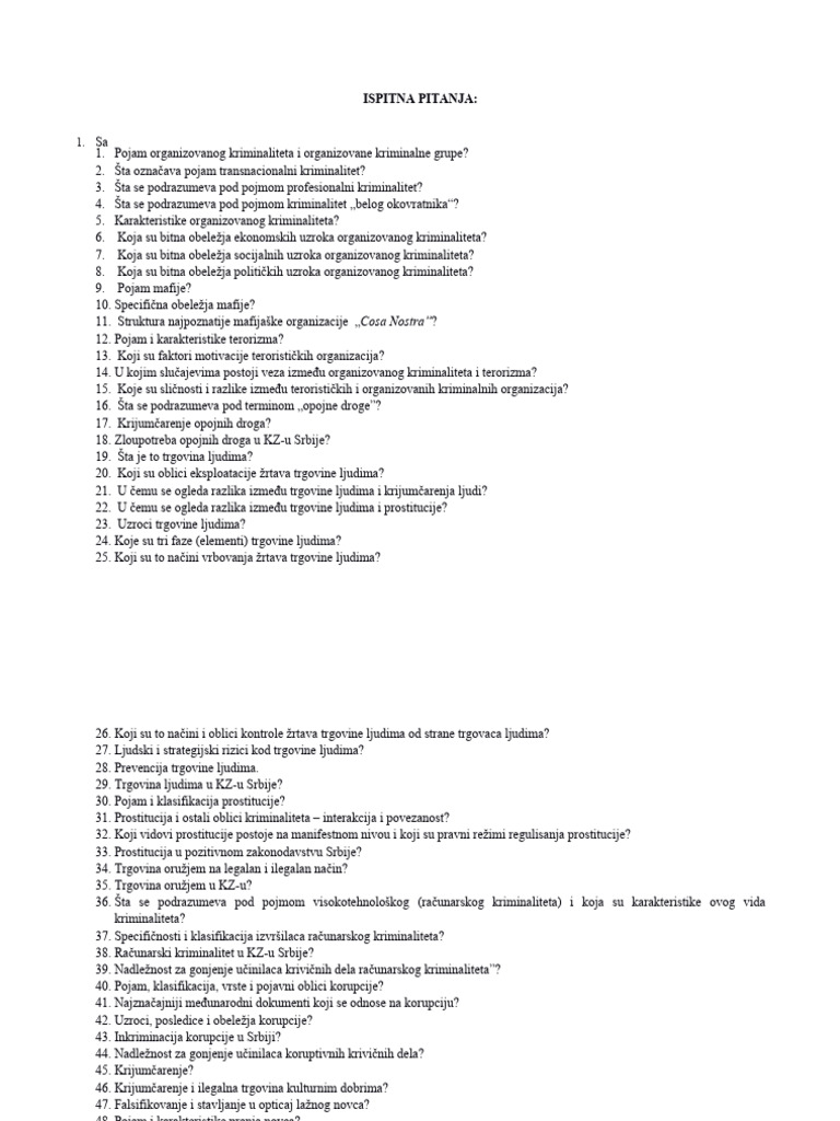 Organizovani kriminalitet - ispitna pitanja_40a8d110-0e30-4ceb-90a5-9db2fbfb5ded | PDF