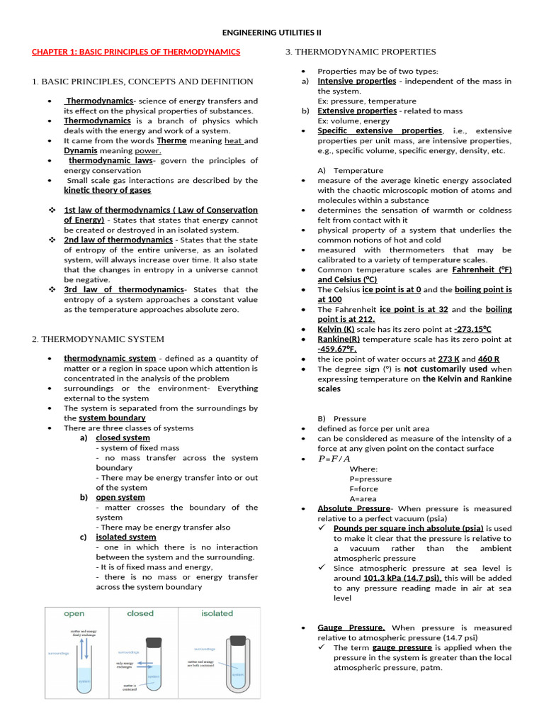 Engineering Utilities Ii - Reviewer | PDF | Density | Thermodynamics