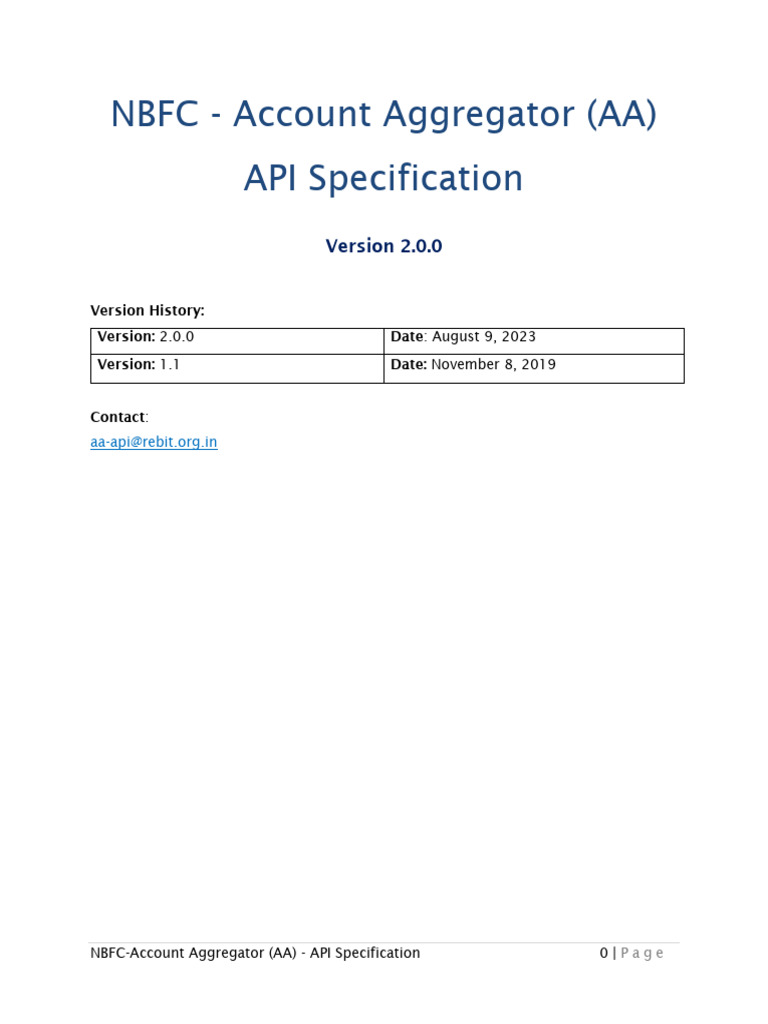 NBFC-AA API Specification v2.0.0 | PDF | Xml | Information Technology ...
