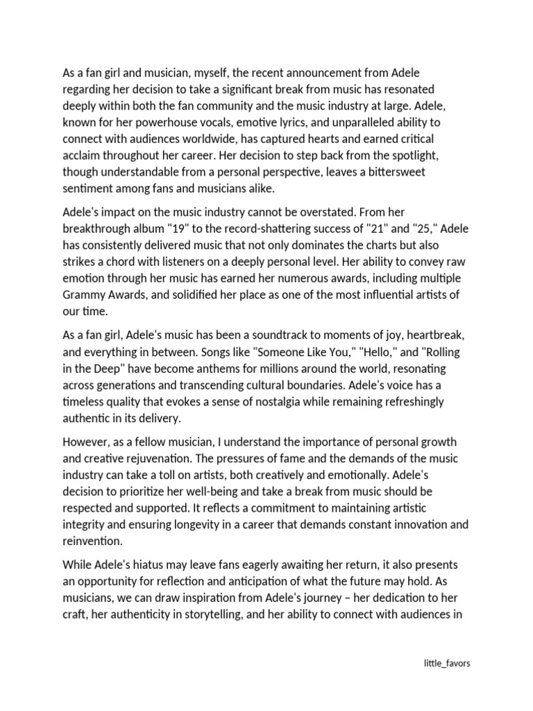 adele says she will take a big break from music | PDF | Adele | Music Industry