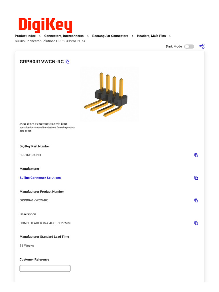 GRPB041VWCN-RC Sullins Connector Solutions - Connectors, Interconnects - DigiKey | PDF ...