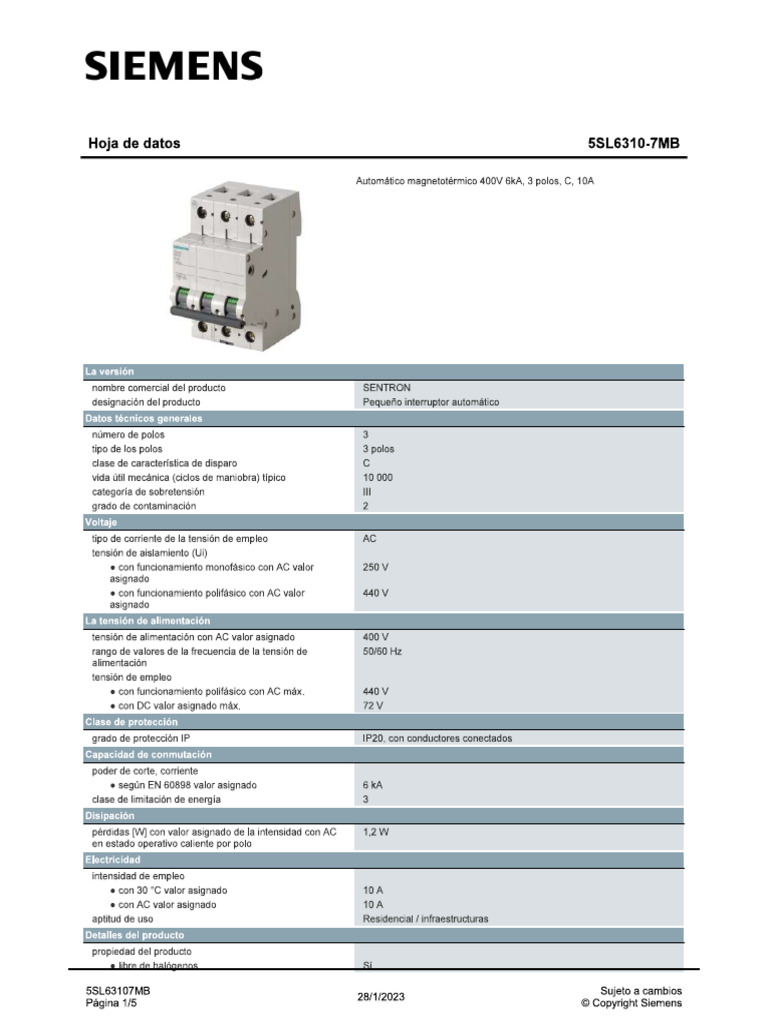 Interruptor Termomagnetico 3x10a Siemens | PDF