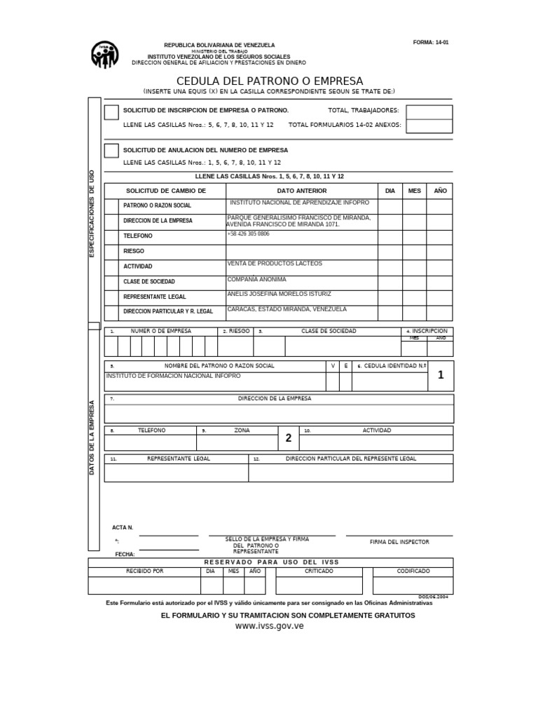 Descarga Formulario 14-01 IVSS | PDF