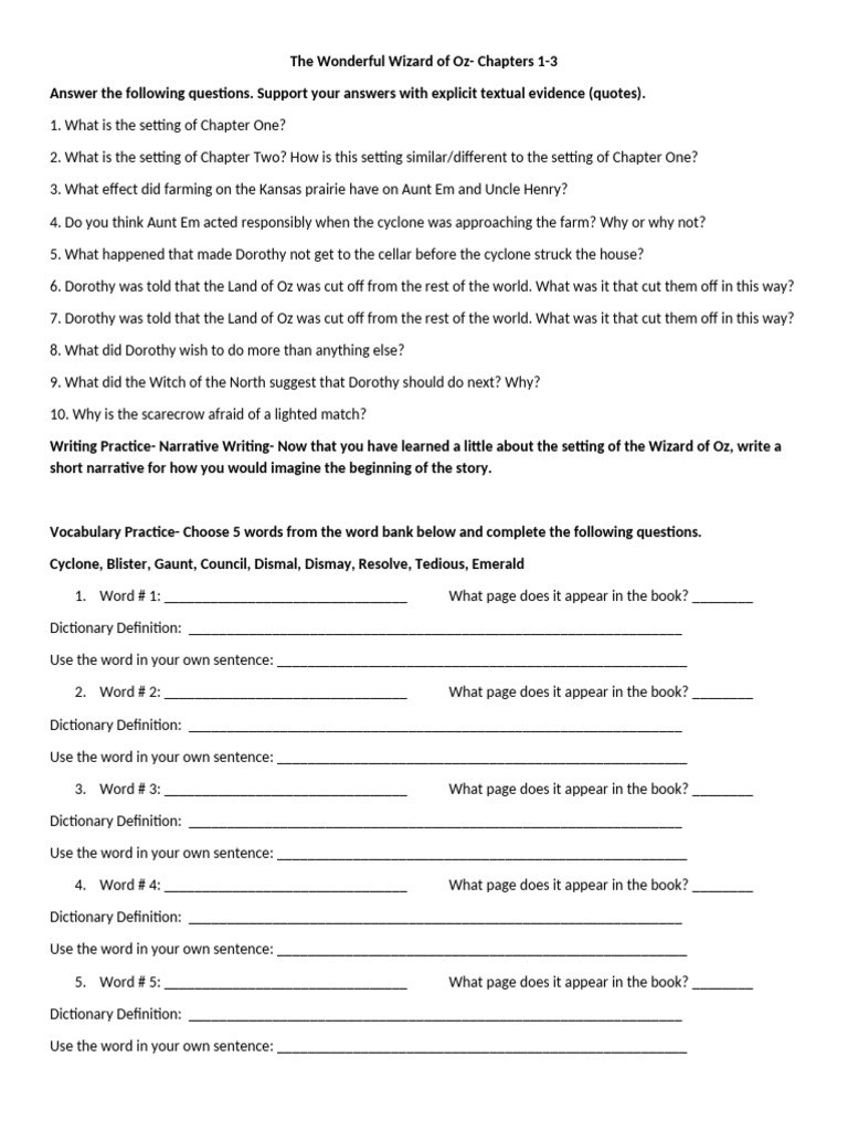 The Wizard of Oz - Chapters 1-3 | PDF | Dorothy Gale | The Wonderful ...