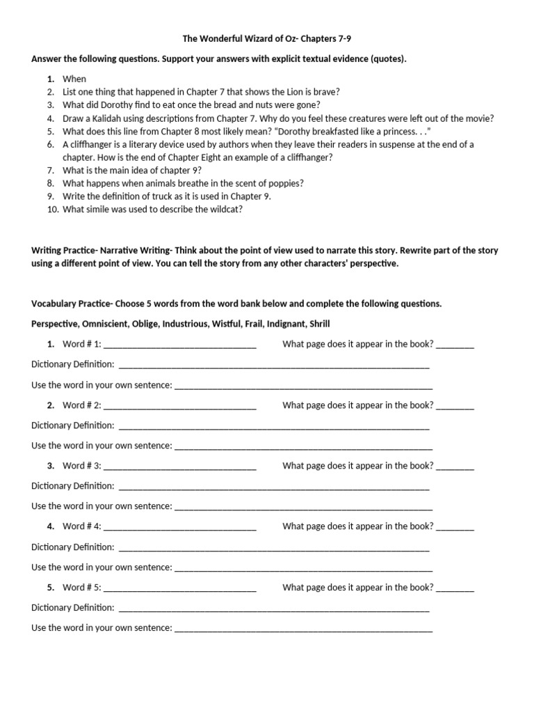 The Wizard of Oz- Chapters 7-9 | PDF | Narration | Dorothy Gale