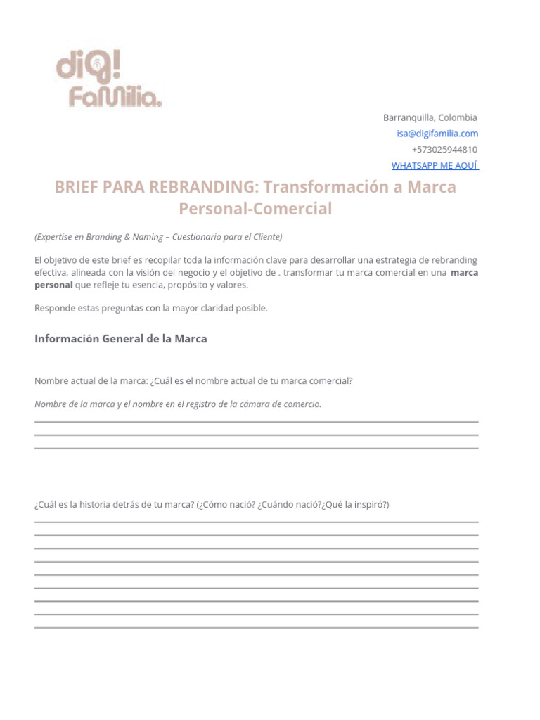 Brief para Rebranding de Marca Personal | PDF | Marca | Gestión de la marca