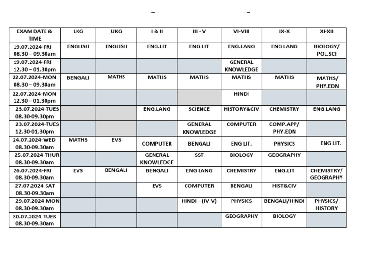 Unit Test Time Table - 1 | PDF