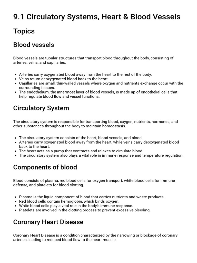 Circulatory System: Heart & Blood Vessels | PDF | Circulatory System | Vein