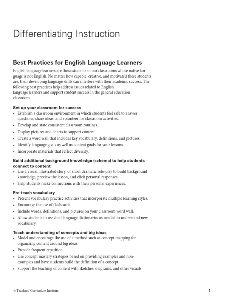 Best Practices for ELL and Special Needs | PDF | Individualized ...