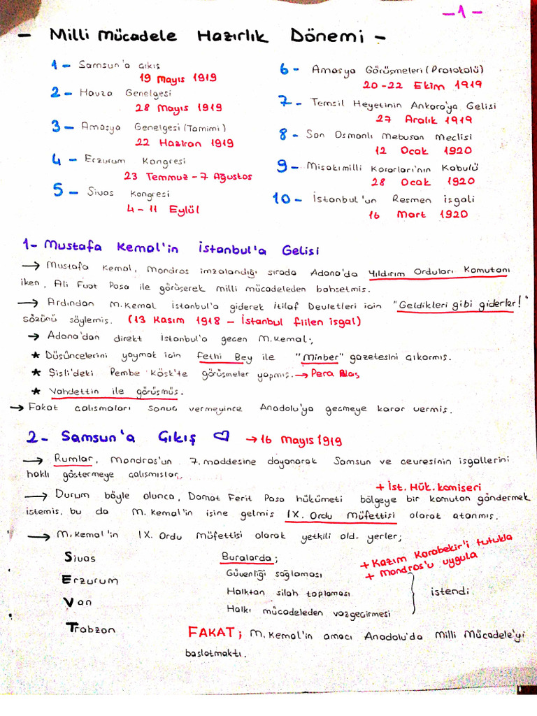Milli Mucadele Hazirlik Ders Notu (2) | PDF