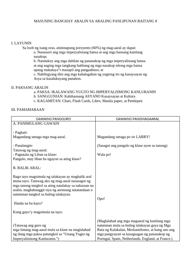 Masusing Banghay Aralin Sa Araling Panlipunan 8 | PDF