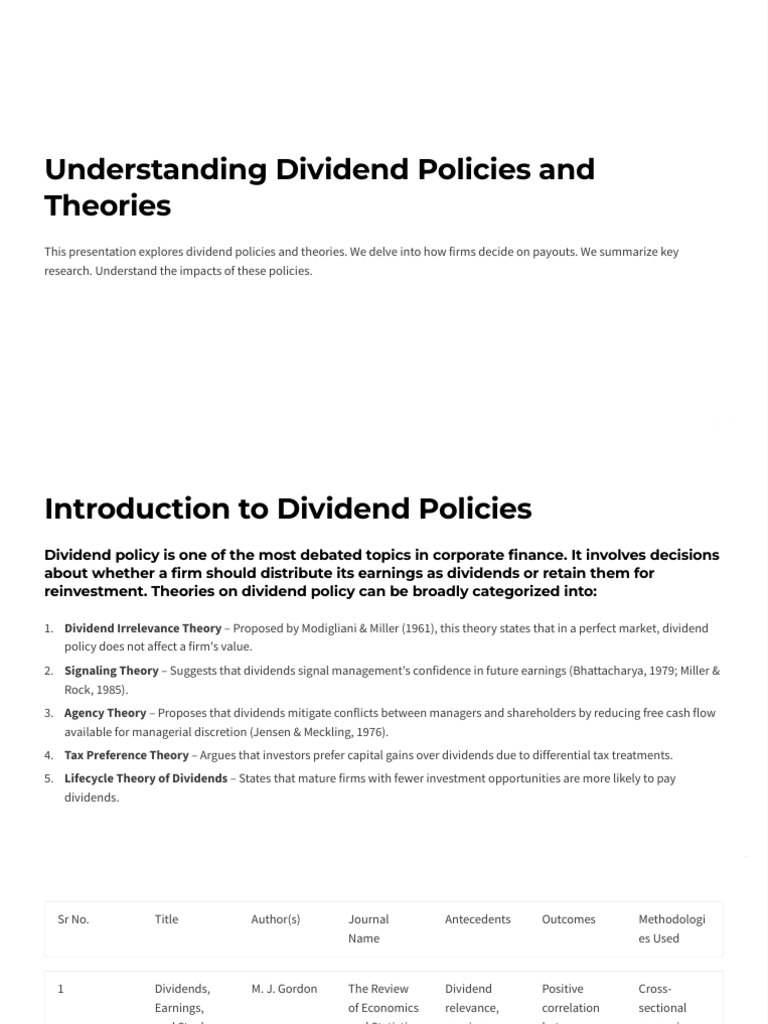 Understanding Dividend Policies and Theories | PDF | Dividend ...