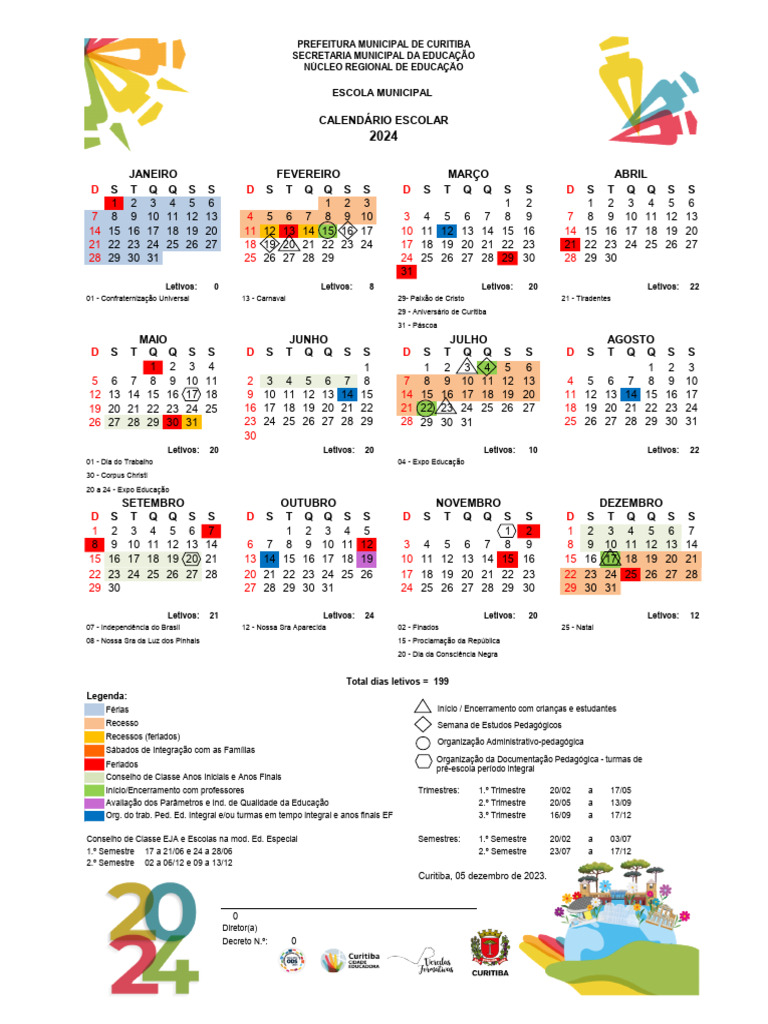 Calendário Escolar 2024 Curitiba | PDF