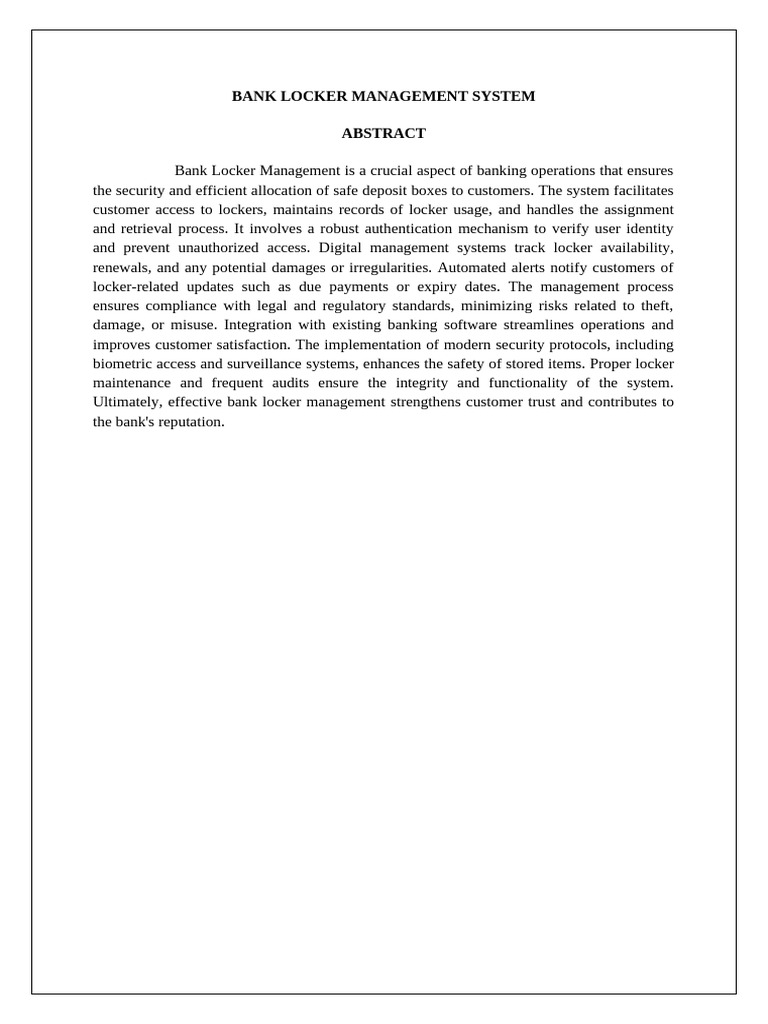 Final Document - Bank Locker Management System | PDF | Software Testing ...