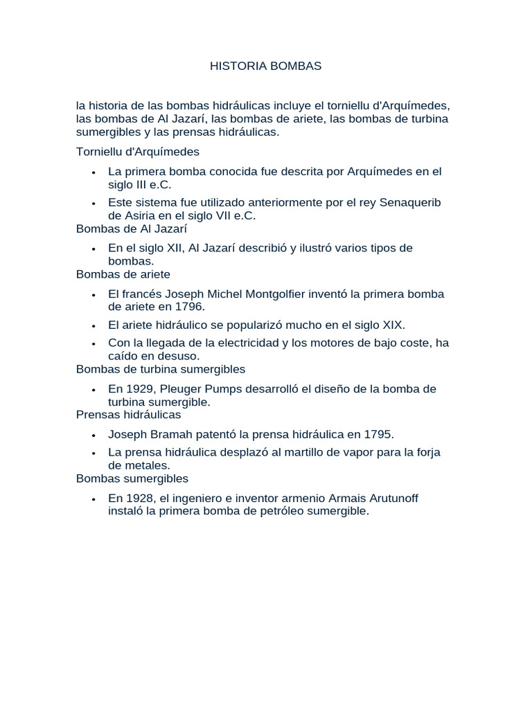 Historia de las Bombas Hidráulicas | PDF