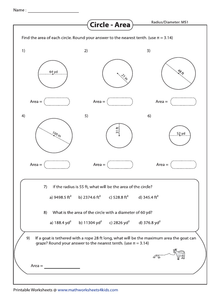 Circles - Area Circumference - Customary - Area Mixed Medium 1 Key | PDF
