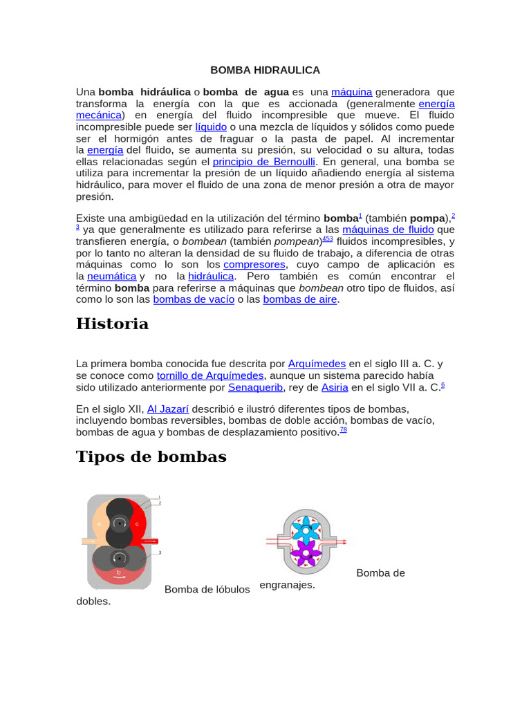 Tipos y Funcionamiento de Bombas Hidráulicas | PDF | Bomba | Gases