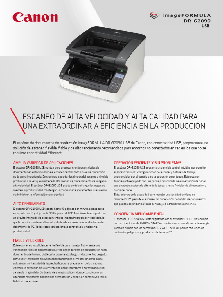 If DR-G2090 USB Brochure - Spa | PDF | Escáner de imagen | USB