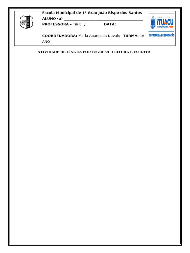 Atividades 1 Ano Pró Elly | PDF