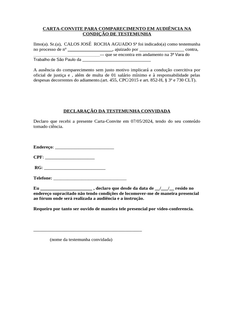 Carta Convite Modelo | PDF