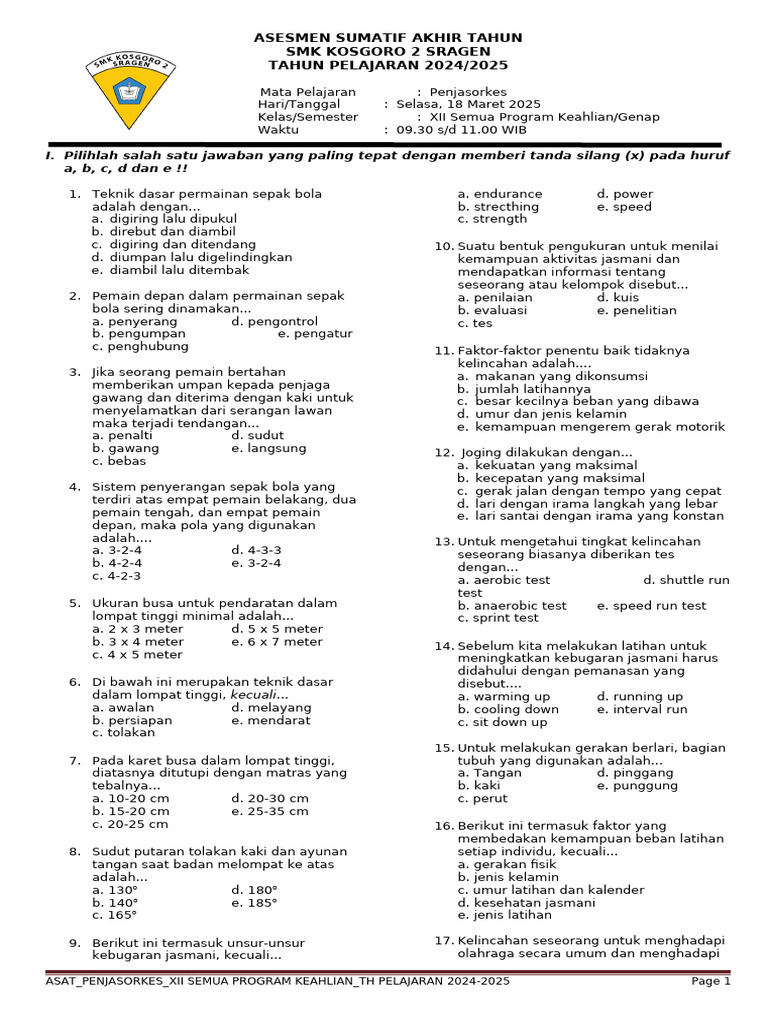Penjas Asat Xii Genap - 2025 | PDF
